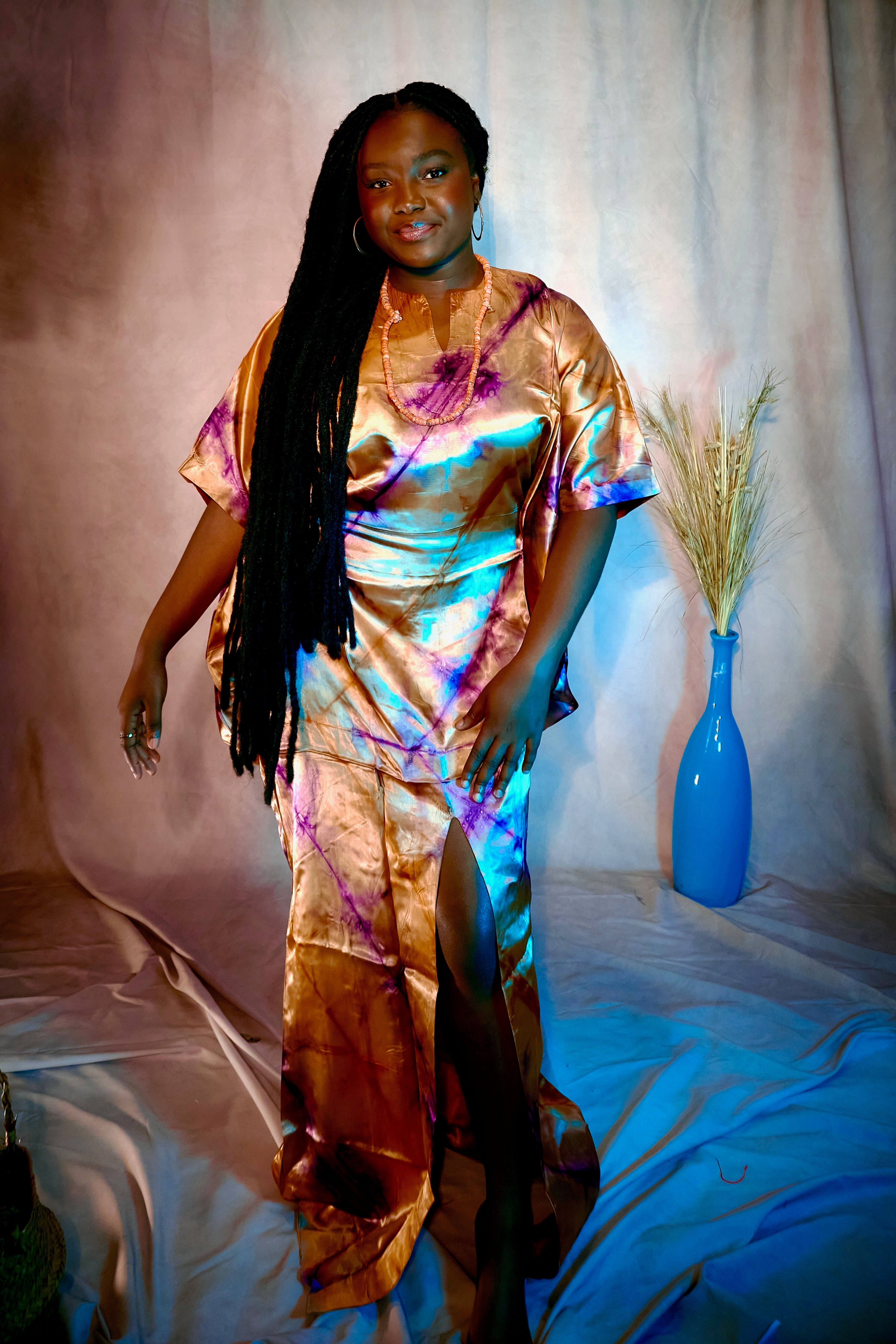 Adun silk slit dress-NATIVE HUES
